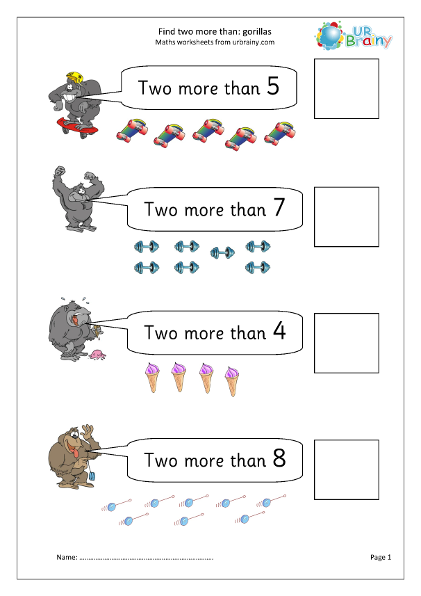 Two More Than More Than Or Less Than Maths Worksheets For Year 1 age