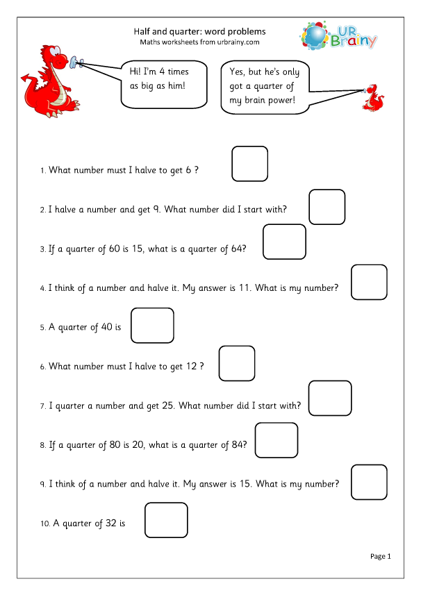 Halves And Quarters Word Problems Fraction Worksheets For Year 3 age