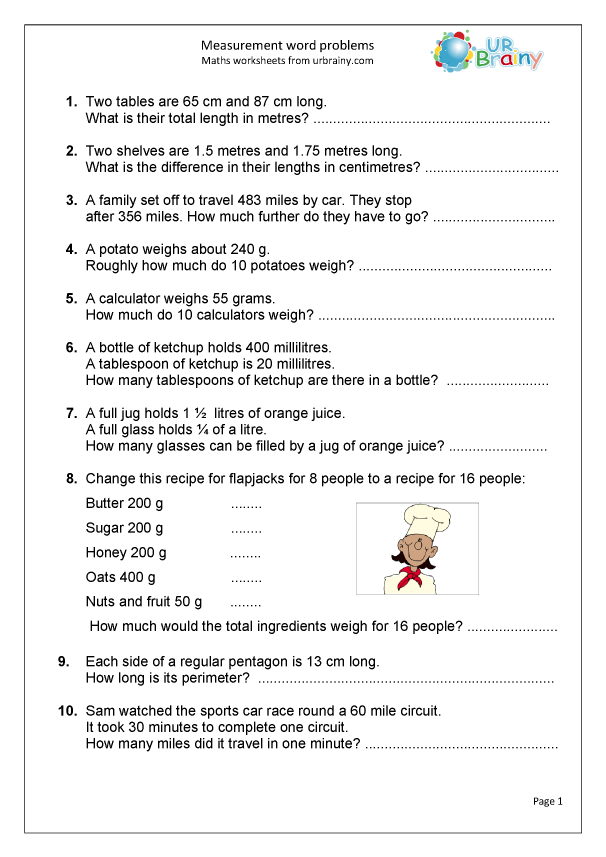 Measurement Word Problems Measuring And Time Worksheets For Year 4