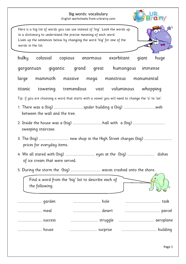 Big Words Vocabulary Vocabulary By URBrainy