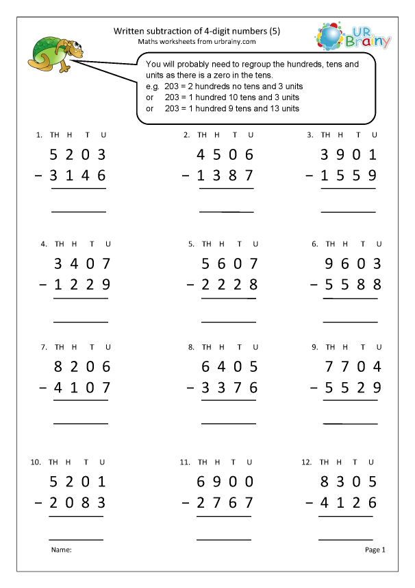 Subtraction With Zeros Worksheets Worksheets For Kindergarten