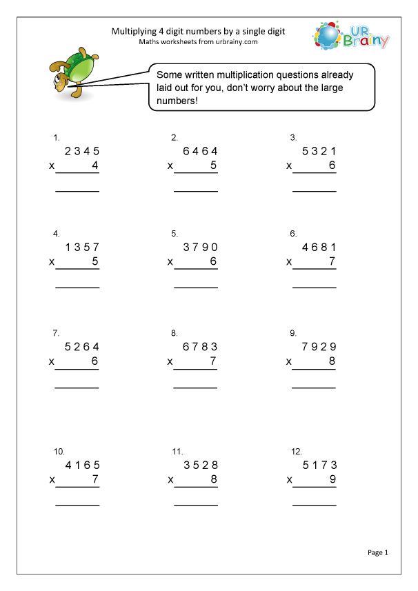 Multiply 4 digit Numbers By A Single Digit Multiplication By URBrainy