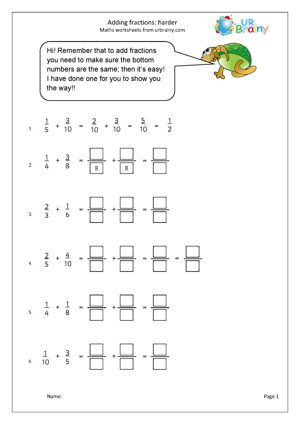 Harder Adding Fractions Fraction And Decimal Worksheets For Year 5 