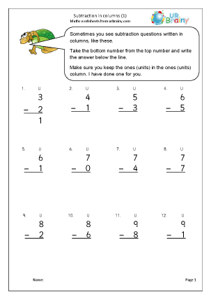 Column Subtraction With Regrouping Worksheets No Regrouping Horizontal