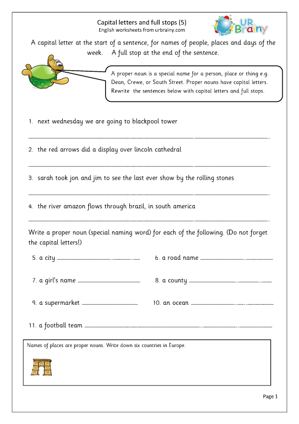 More Capital Letters And Full Stops Sentences And Punctuation By