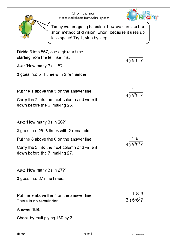 Short Division Division In Year 4 age 8 9 By URBrainy