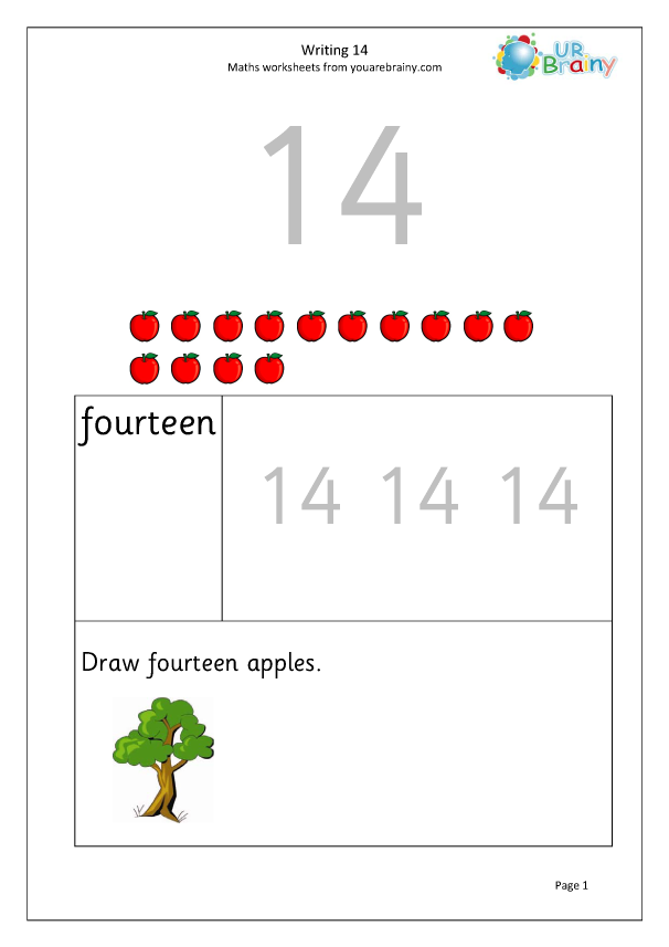 Writing the number 14 - Reading and Writing Numbers Maths Worksheets ...