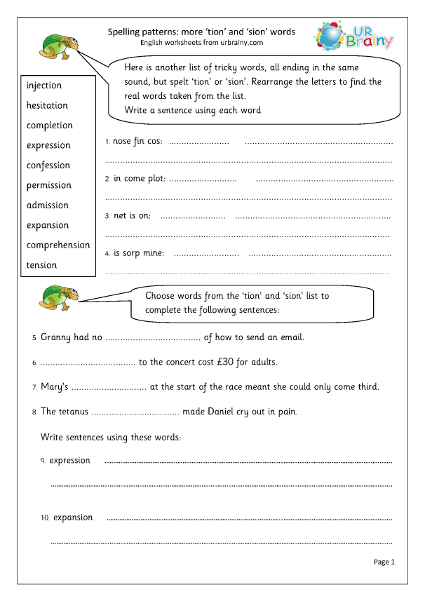 More Sion And Tion Words Spelling Based On Patterns Of Word Endings