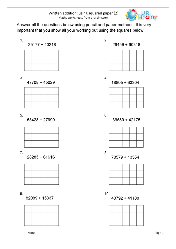 Written addition with squared paper (2) - Addition in Year 5 (age 9-10 ...