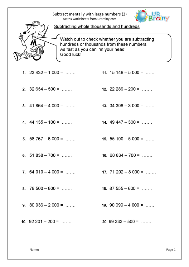 Adding Large Numbers Worksheets
