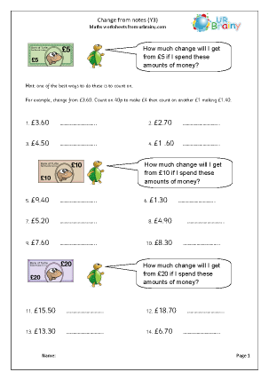 Preview of worksheet Change from notes