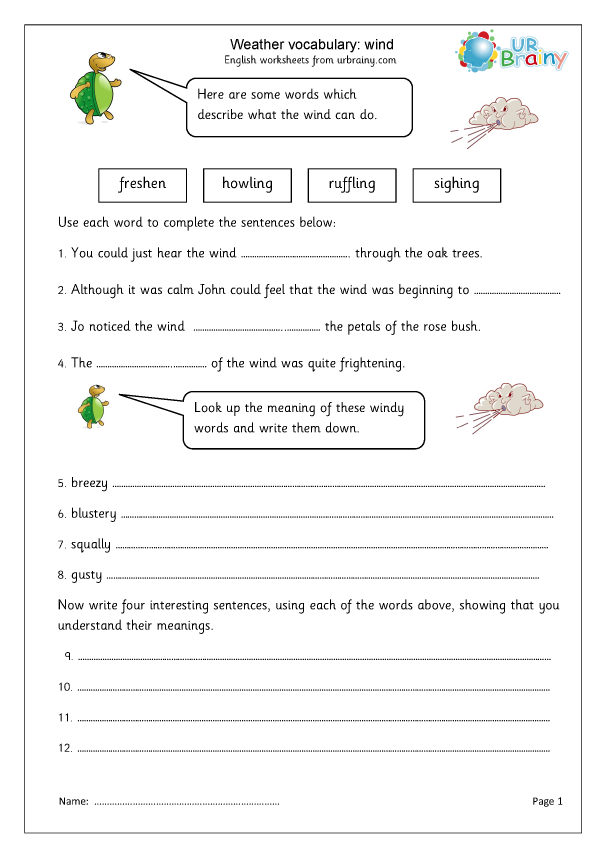 Weather Vocabulary Windy Vocabulary By URBrainy
