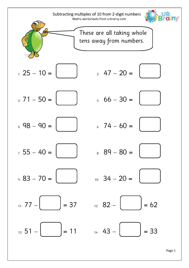 Subtract Multiples Of 10 From 2 digits Subtraction Year 2 aged 6 7 