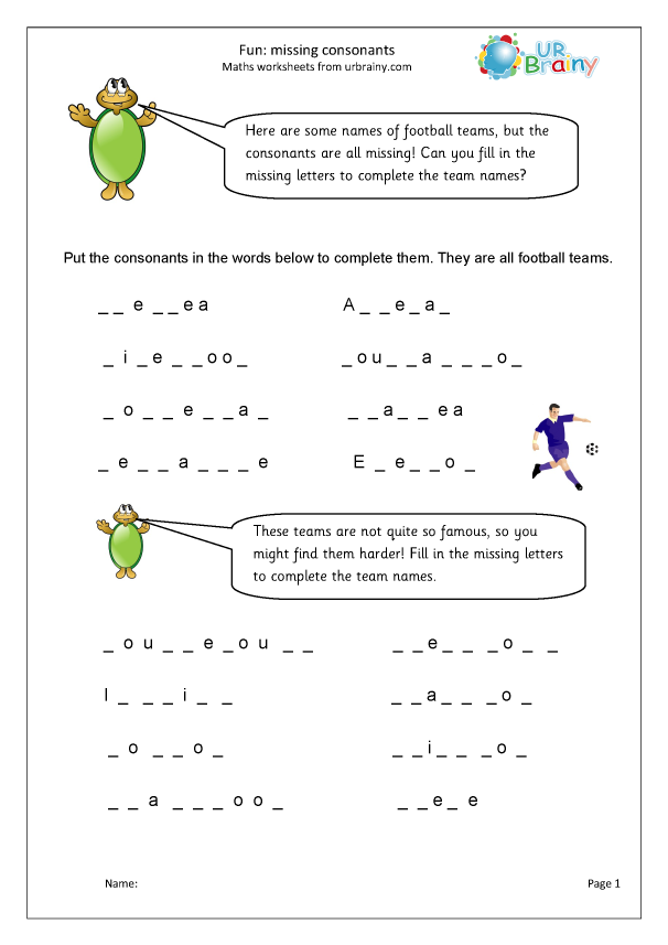 Missing consonants - Fun by URBrainy.com
