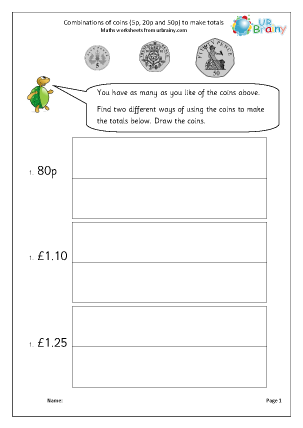 Preview of worksheet Making amounts using coins (3)