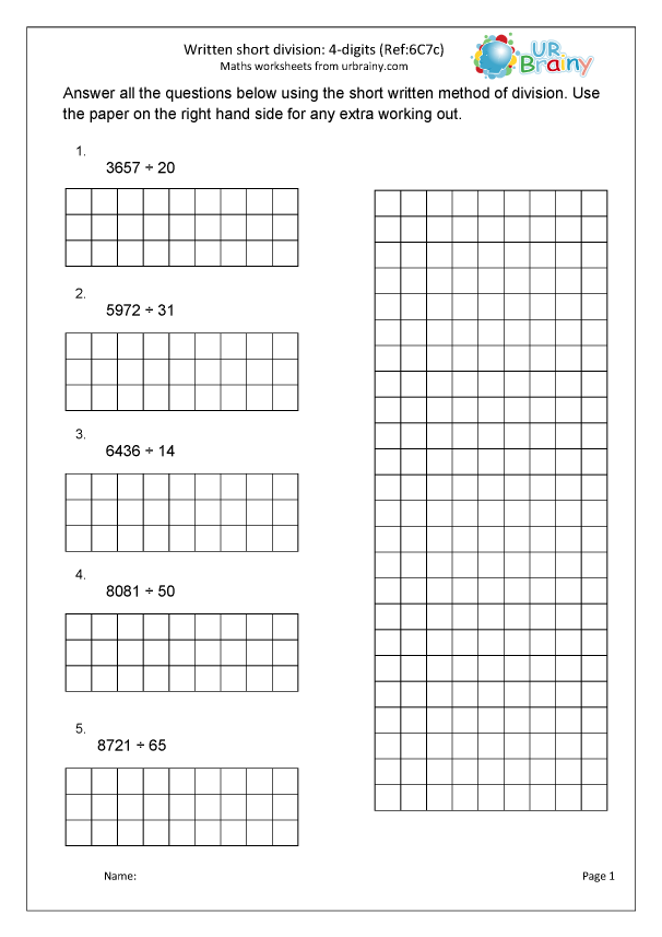 Divide A 4 digit Number By 2 digits short Method Arithmetic Paper