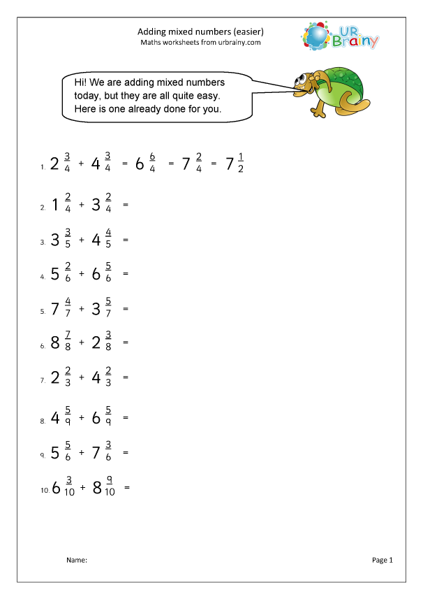  Adding Mixed Numbers Worksheet 