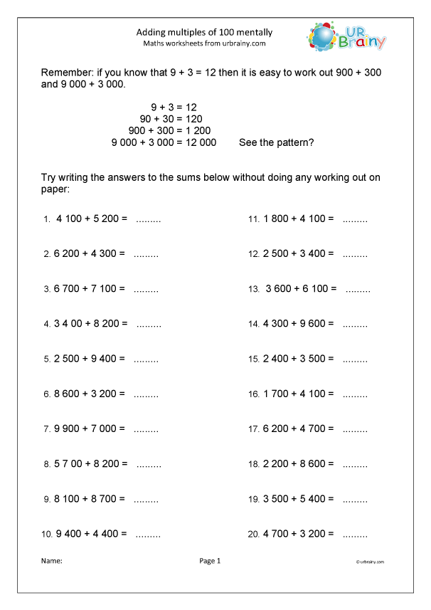 Add Multiples Of 100 Addition In Year 5 age 9 10 By URBrainy