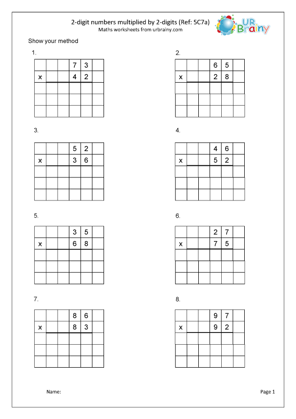 Multiply 2 digit Numbers By 2 digits Set Out 5C7a Arithmetic Paper 