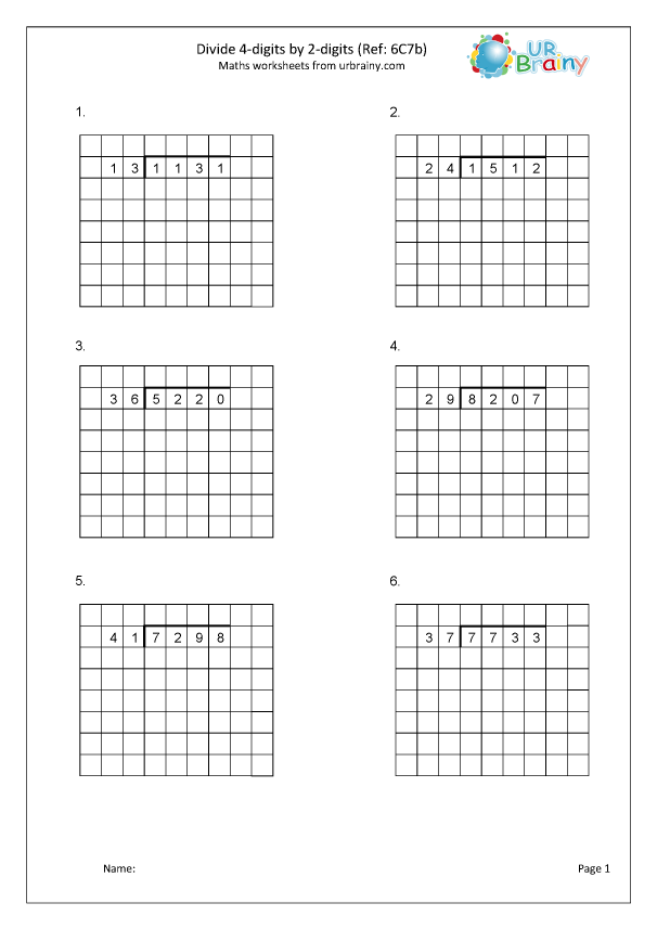 Divide A 4 digit Number By 2 digits Set Out 6C7b Arithmetic Paper 