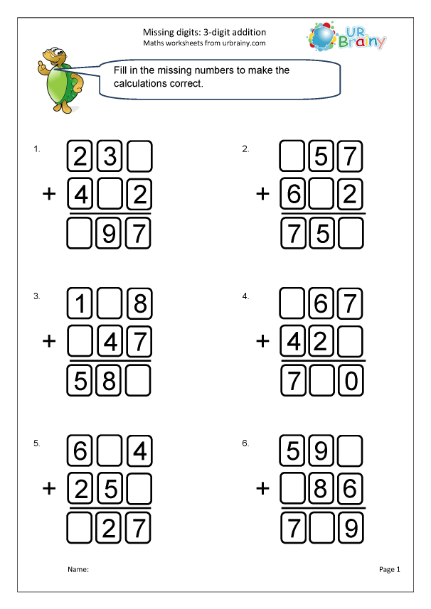 Missing Digits Worksheets Worksheets For Kindergarten