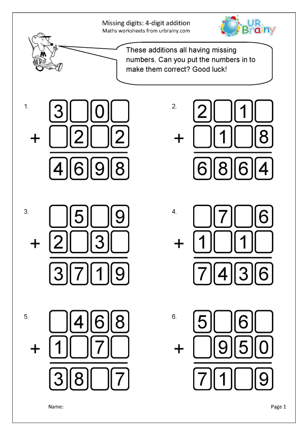 Missing Digits 4 digit Addition Addition By URBrainy