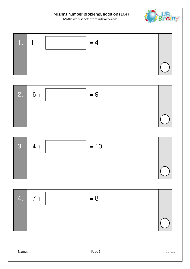 Missing Number Problems Addition 1C4 KS1 Maths SAT Practice