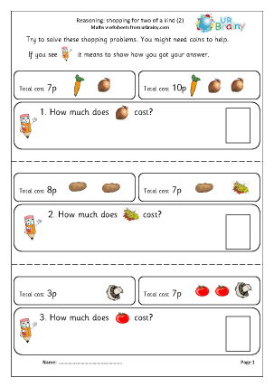 Reasoning/Problem Solving Maths Worksheets for Year 1 (age 5-6 ...
