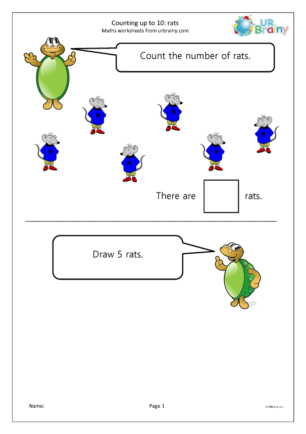 Counting up to 10 - rats - Counting Maths Worksheets for Later ...