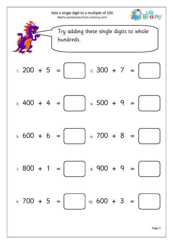 Add A Single Digit To A Multiple Of 100 Addition Year 2 aged 6 7