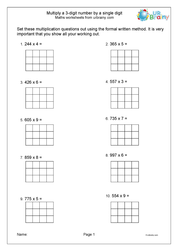 Multiply 3 digit Numbers By 1 digit Four Operations Practice By