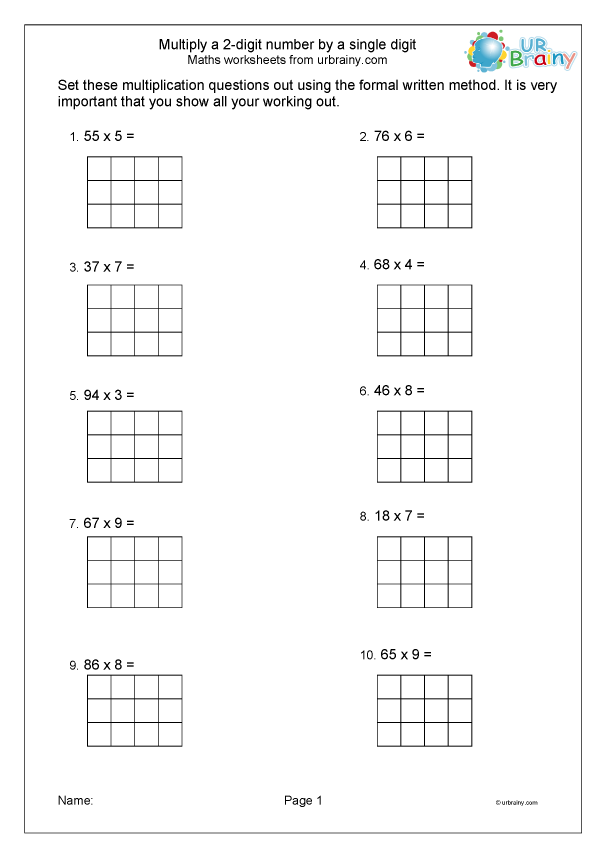 Multiply 2 digit Numbers By 1 digit Four Operations Practice By