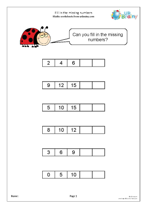 Fill in the missing numbers - Counting by URBrainy.com