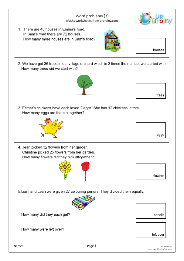 Word problems 3 - Reasoning/Problem Solving by URBrainy.com