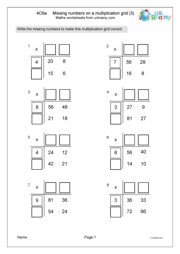 Missing Numbers On Multiplication Grid 3 4C6a Reasoning Paper 