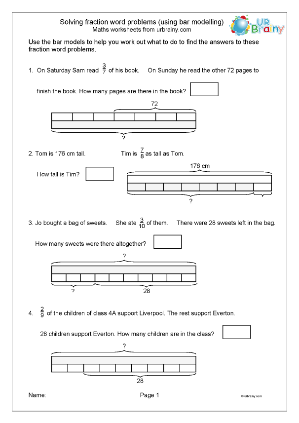 Fraction Word Problems bar Models Fraction And Decimal Worksheets 