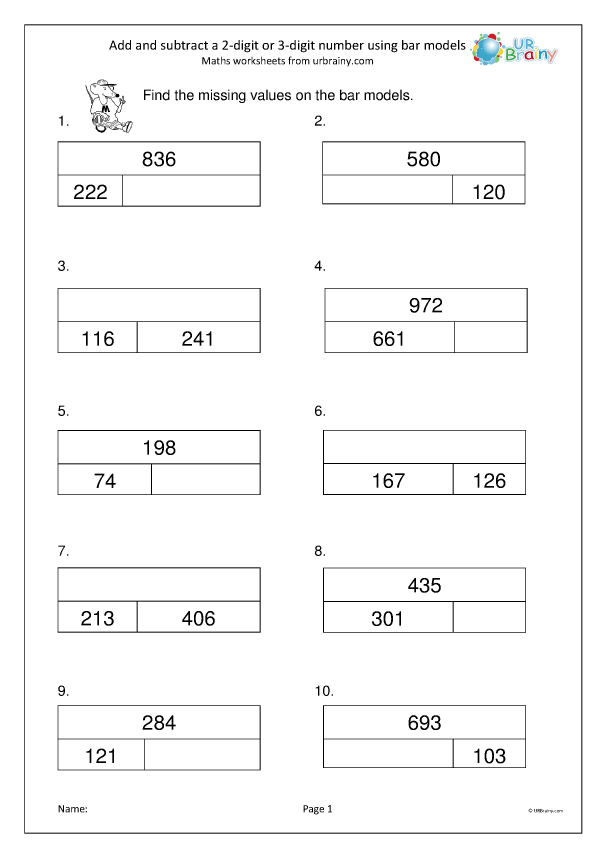 Add And Subtract A 2 digit Or 3 digit Number Using Bar Models 
