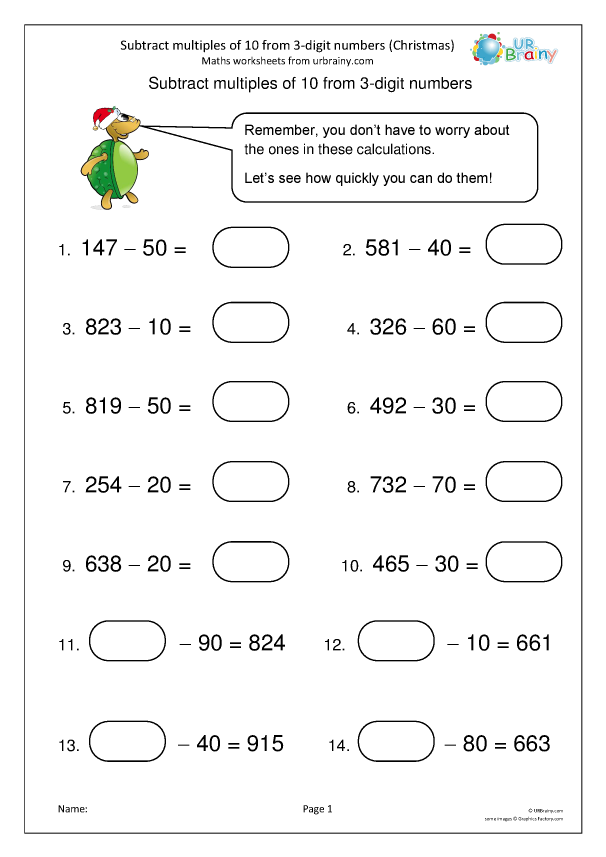 Subtract Multiples Of 10 From 3 digit Numbers Subtraction Maths 