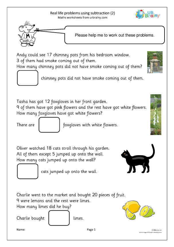 Real Life Problems Using Subtraction 2 Subtraction Year 2 aged 6 7 