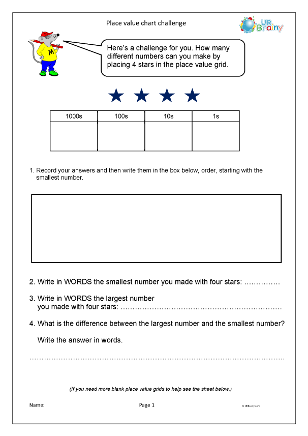 Place value chart challenge - Number and Place Value by URBrainy.com