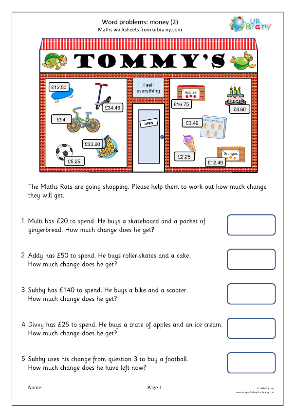 Word Problems Money 2 Measuring And Time Worksheets For Year 4