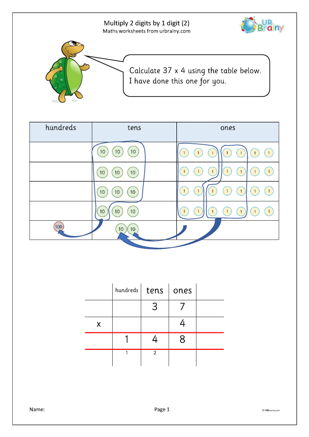Multiply 2 digits By 1 digit Using A Place Value Table Multiplication 