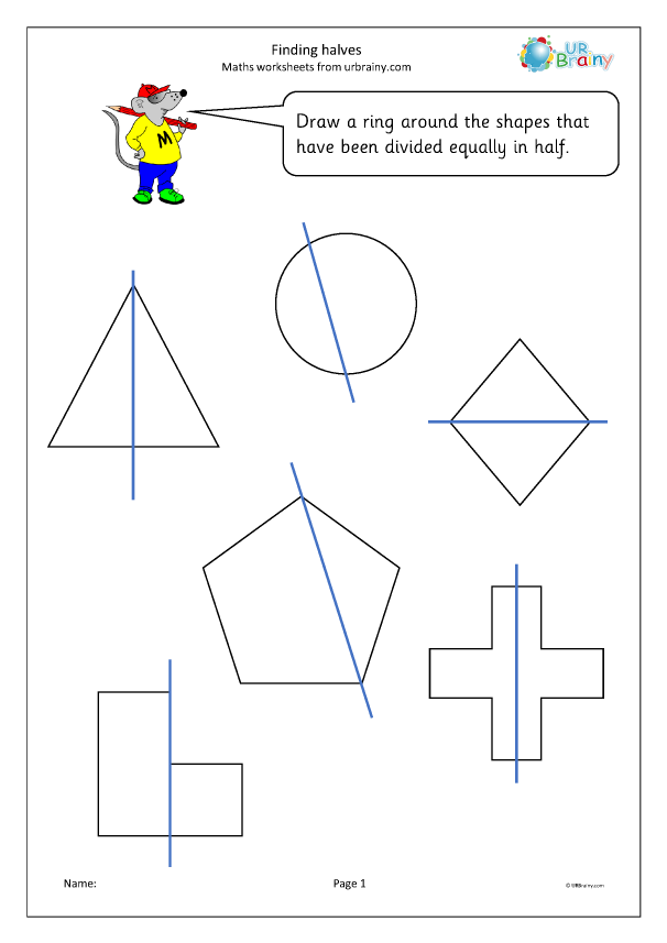 Finding Halves Fraction Worksheets For Year 1 age 5 6 By URBrainy
