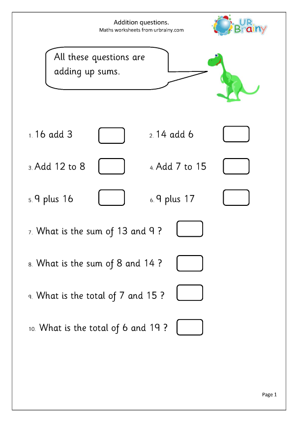 Addition Questions Addition Year 2 aged 6 7 By URBrainy