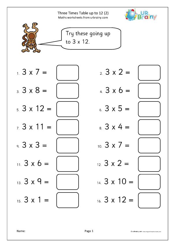 3x Table Up To 12 2 Multiplication Maths Worksheets For Year 3 age 