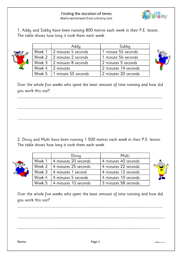Finding The Duration Of Times Measuring And Time Worksheets For Year 