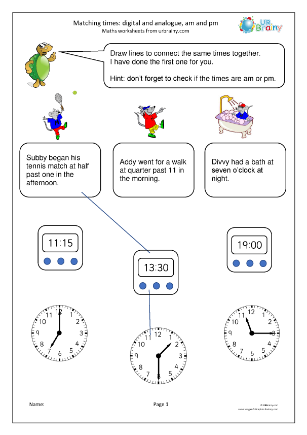 Matching Times Digital And Analogue Measuring And Time Worksheets