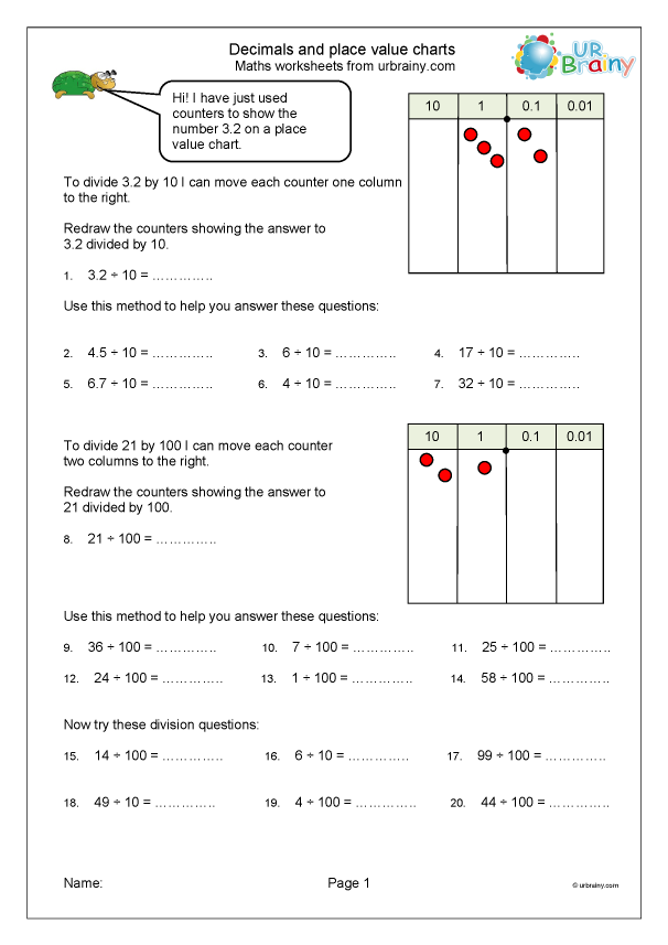 Decimals And Place Value Charts Number And Place Value For Year 6 