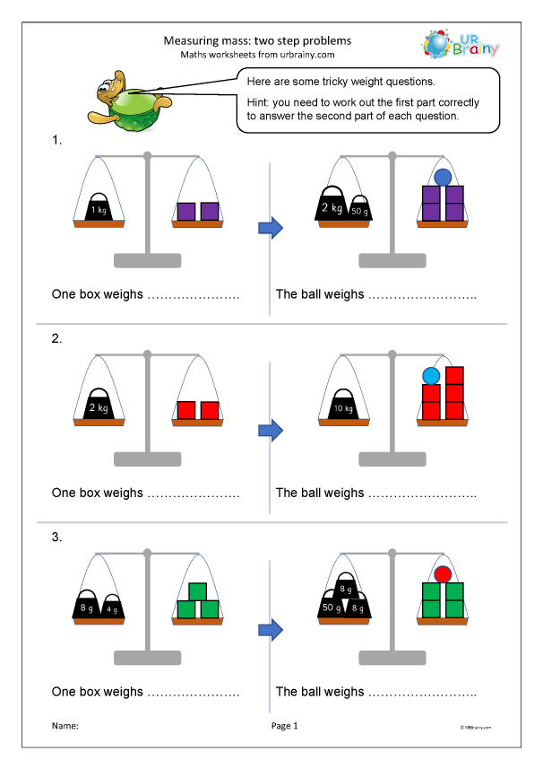 Measuring Mass Two Step Problems Measuring And Time Worksheets For