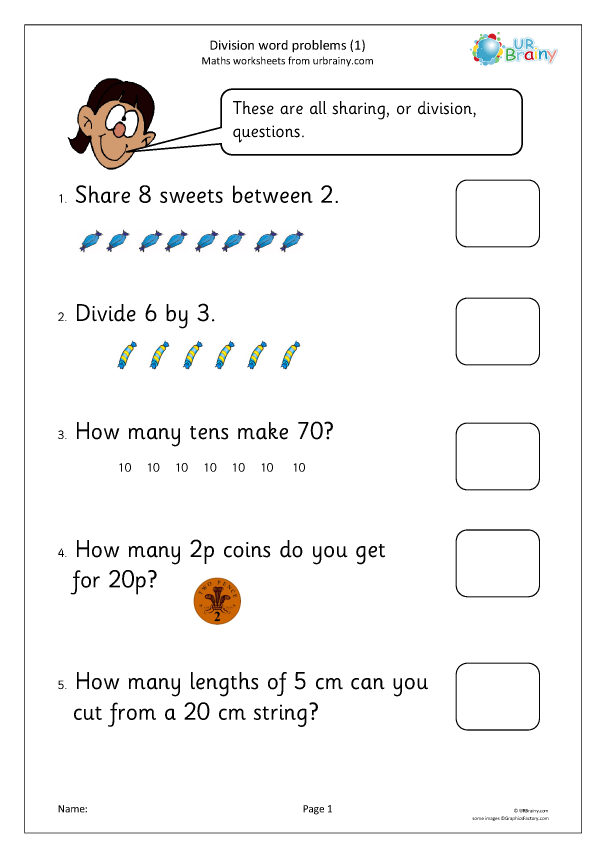 Division Word Problems 1 Division Maths Worksheets For Year 2 age 